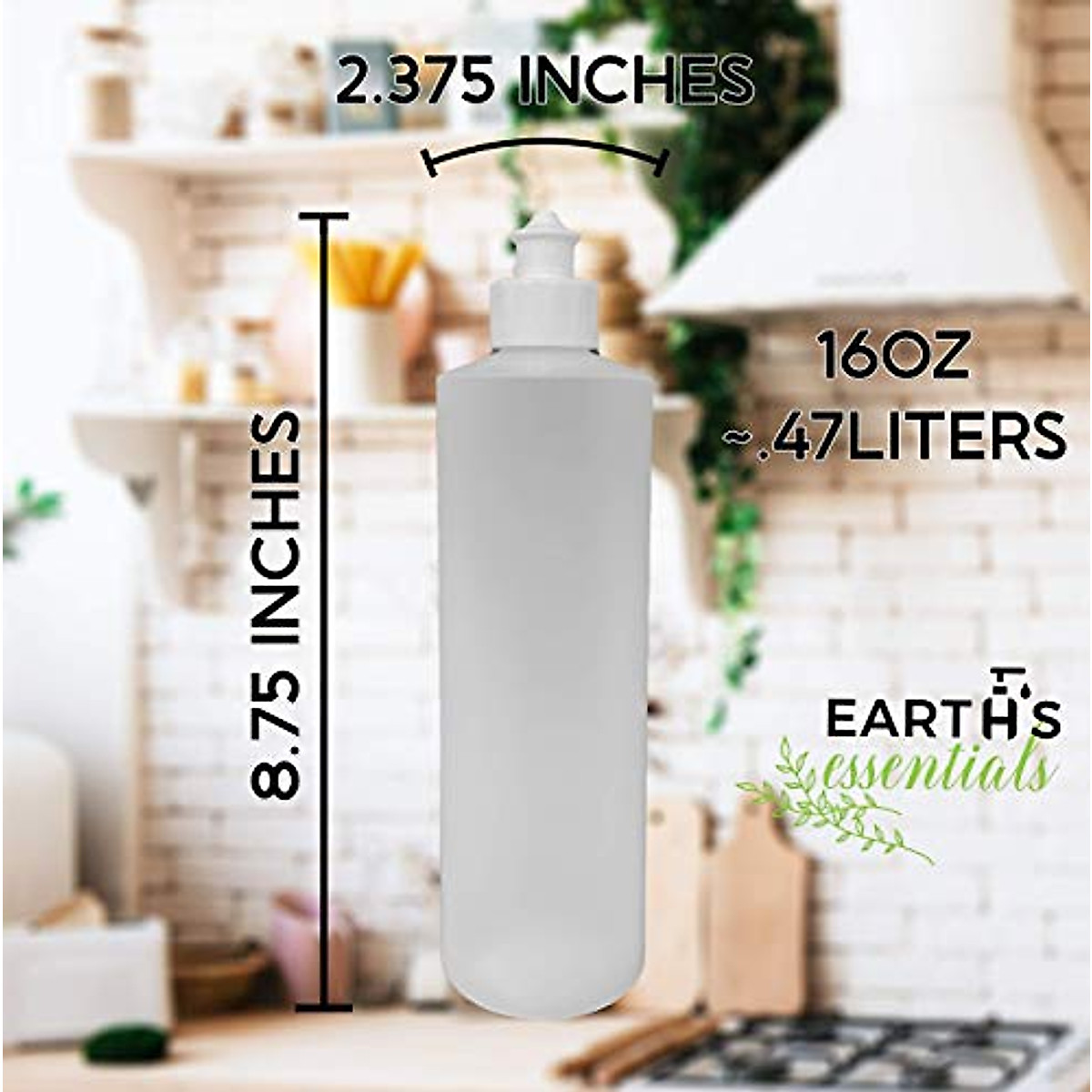2 Pack Refillable 16 Ounce HDPE Squeeze Bottles With Push/Pull Button Top Dispenser Caps-Great For Lotions, Shampoos, Conditioners and Massage Oils From Earth's Essentials (White Cap)