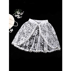 Campsis Pearl Wedding Appliques Shawls Lace Bridal Fringe Wraps Bridal Stoles Wraps for Women (White)