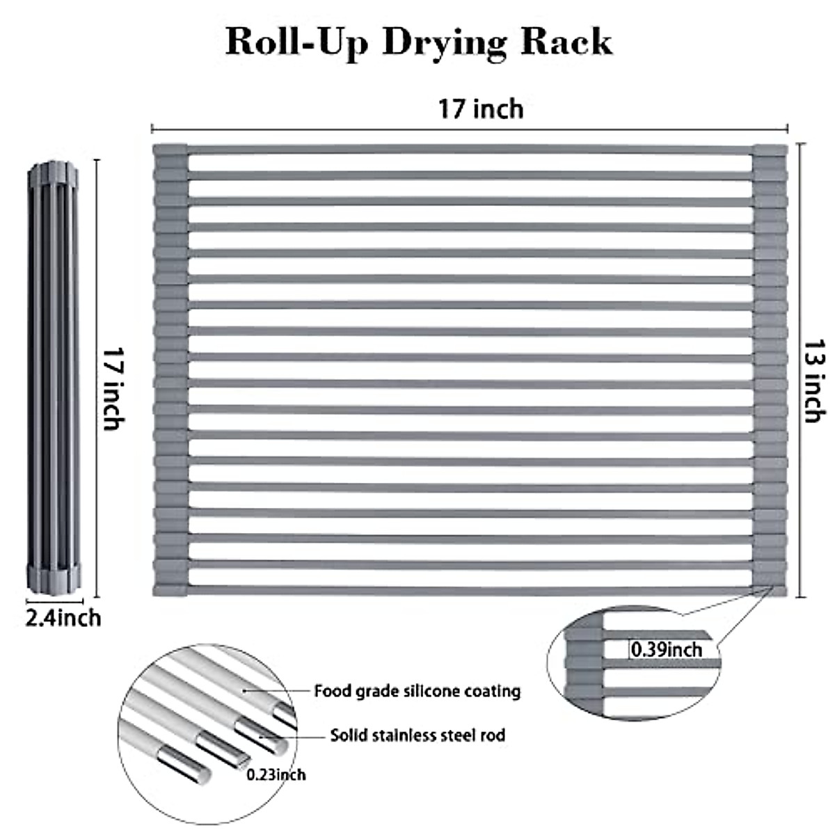 Neholef Roll-Up Dish Drying Rack, Over The Sink Multipurpose Dish Drainer Rack, Heat-Resistant Anti-Slip Silicone Coated Dish Rack for Kitchen Sink Countertop