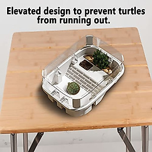 Hamiledyi Turtle Tank Aquarium Tortoise Terrarium with Basking Platform Reptile Habitat Multi-Functional Area Easy to Clean Change Water Prevent Escape for TurtlesHermit Crab Lizard