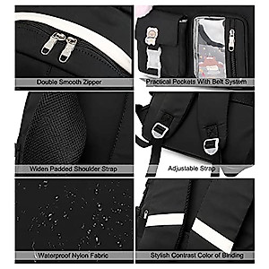 Laptop Backpacks 16 Inch School Bag with Lunch Box Set College Elementary Backpack Cute Lunch Bag Travel Large Bookbags for Teens Girls Women Kids Students (Black- Unicron)