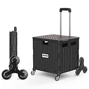Collapsible Stair Climber Rolling Cart - Wheeled Rolling Crate with Telescoping Handle, 360° Wheels - Ideal for Tool Box, Groceries, and More!