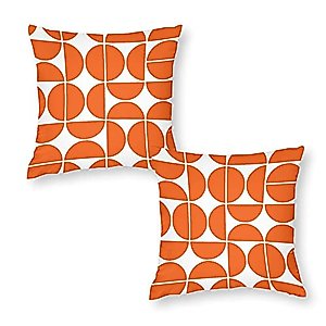 Vazzio Mid Century Modern Orange Throw Pillow Covers,Geometric Pattern Decorative Pillowcase Double Side Print Cushion Covers for Sofa Couch Bed 18x18 Inches,Set of 2