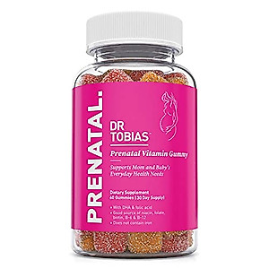 Dr. Tobias Prenatal Vitamin Gummy – Iron Free Prenatal Vitamins with DHA and Folic Acid – Good Source of Niacin, Biotin, B6, & B12 – Supports Overall Health – 60 Gummies, 30 Servings (2 Daily)