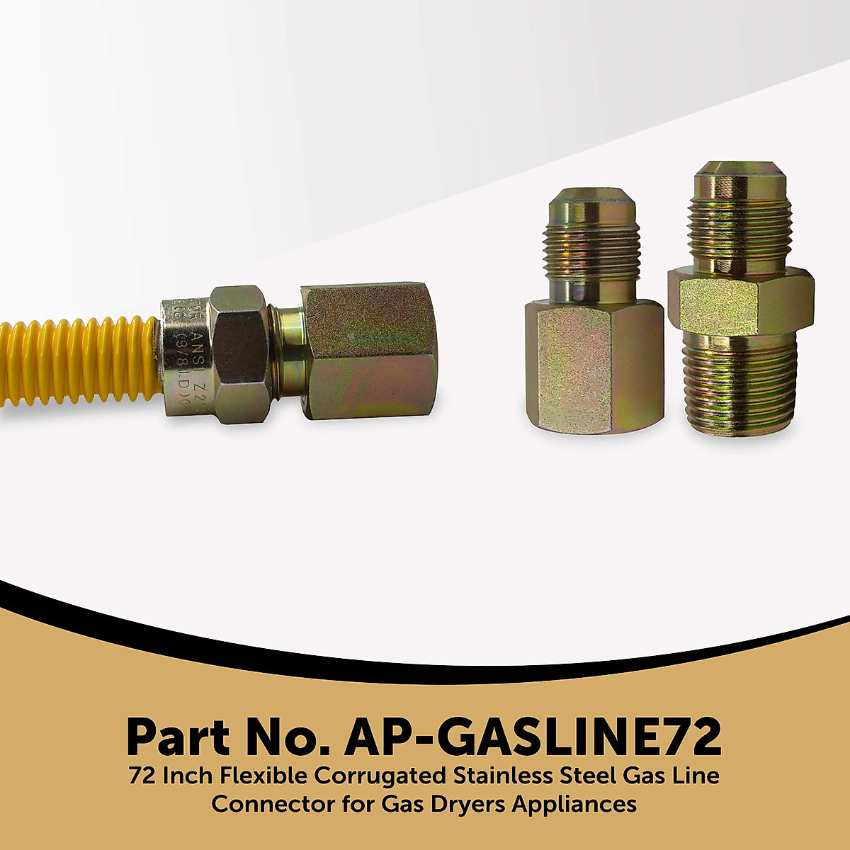 Appliance Pros Flexible Stainless Steel Gas Line for Dryer, Gas Hose Connector Kit, Comes with 1/2" OD 1/2" MIP x 1/2" FIP, Stainless Steel (GASLINE72)