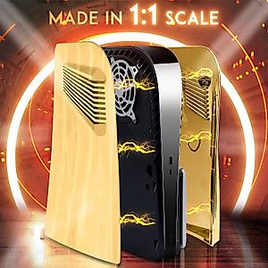 SIKEMAY PS5 Cover Plates for Playstation 5 Console Disc Edition, PS5 Accessories Face Plates Side Shell with Cooling Fan Vents, Hard Shockproof Protective Custom Dust Skin Covers Case (Plating Gold)