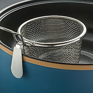 TEMKIN Stainless Steel Deep Fry Basket with Handle, Round Wire Mesh Fryer Basket French Chip Frying Serving Basket Deep Fryer Strainer for Frying