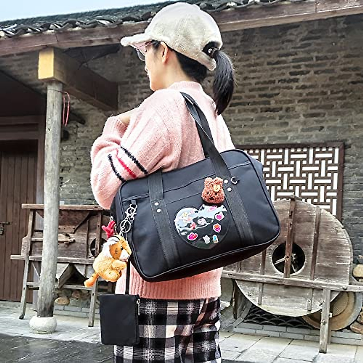 Heart Japanese school Bag & kawaii wallet Anime Sticker ITA Bag Shoulder Backpacks for college essentials laptop backpack things for teen girls trendy stuff black backpack cute kawaii school supplies