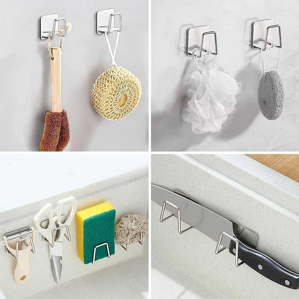 yeulluey 4Pcs Sponge Holder for Kitchen Sink, Strong Adhesive Small Sink Caddy Rustproof Waterproof Quick Drying Dish Holder SUS304 Stainless Steel