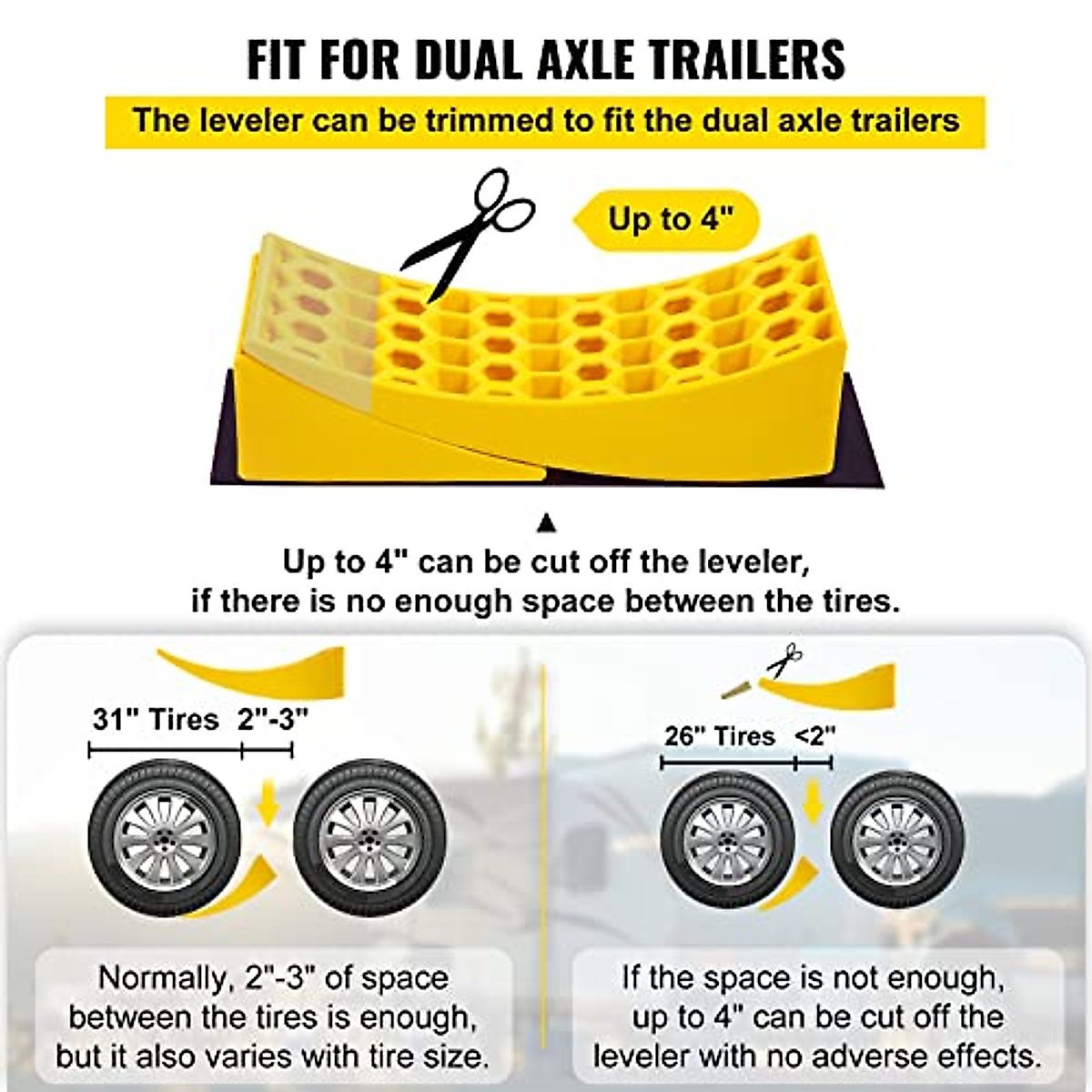 VEVOR Camper Leveler, 2 Pack RV Leveling Blocks, HDPE Material, Include 2 Curved Levelers, 2 Chocks, 2 Rubber Grip Mats, Hold up to 35000 lbs, Fast and Precise Leveling for Camper RV Trailer