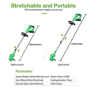 sazoley Cordless String Trimmer Edger 21V 450W Lawn Mower Rechargeable Grass Pruning Cutter Garden Tools with Telescopic Pole Replace Blade