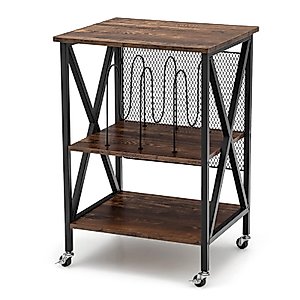 Giantex Record Player Stand, Vinyl Record Storage Table w/ 3 M-Shaped Dividers & 4 Rolling Wheels, Turntable Stand Holds Up to 250 Albums for Living Room, Office, Rustic Brown