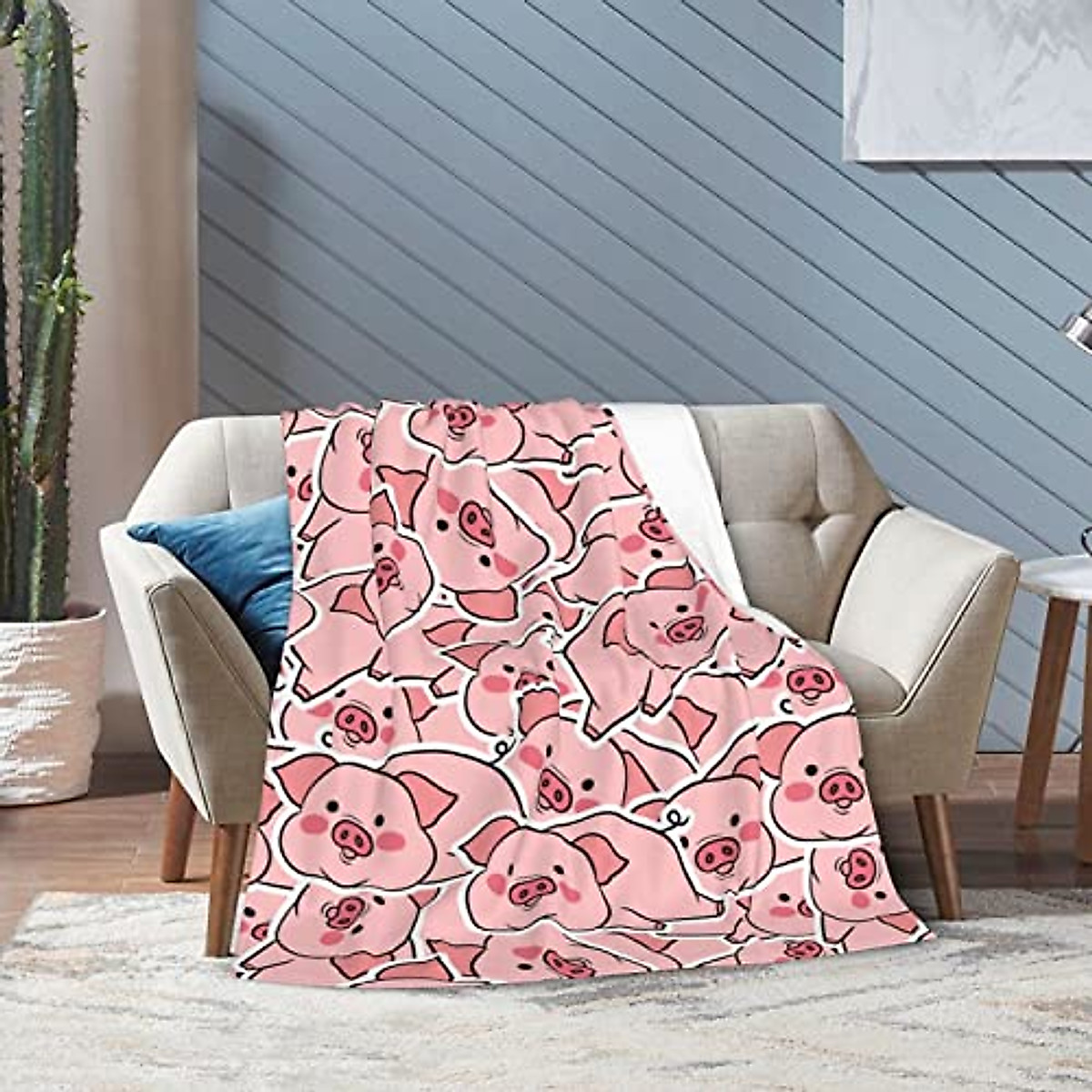 Cartoon Pink Pig Blanket Plush Lightweight Soft Flannel Fleece Throw Blankets Bedding for Bed Sofa Couch Living Room 50"x40"