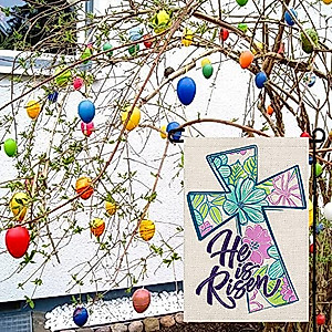 He is Risen Cross Easter Garden Flag 12 x 18 Inch Vertical Double Sided, Spring Holiday Farmhouse Rustic Yard Outdoor Decoration DF027
