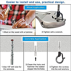 BeneLabel 20-Pack Screw in Hooks for Hanging Plants, String Lights & More - Black Wood Hooks with Safety Buckle Design - Rust Proof & Weather Proof - 40 lbs Capacity