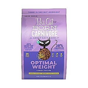 Tiki Cat Born Carnivore Optimal Weight, Turkey, Grain-Free Baked Kibble to Maximize Nutrients, Dry Cat Food, 2.8 lbs. Bag
