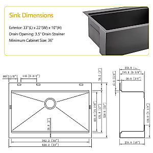 33 Inch Black Drop in Farmhouse Sink, Luckyhorse 33x22x10 Inch 16 Gauge Black Stainless Steel Topmount Workstation Apron Front Kitchen Sink with Accessories LH010S