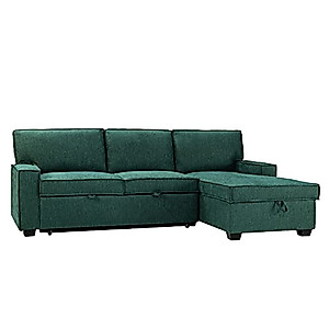 HULALA HOME Modern Sectional Sleeper Sofa, 3-seat L-Shaped Wide Couch with Storage Chaise, Pull Out Sleeper for Small Space, Living Room, Apartment and Office(Teal)