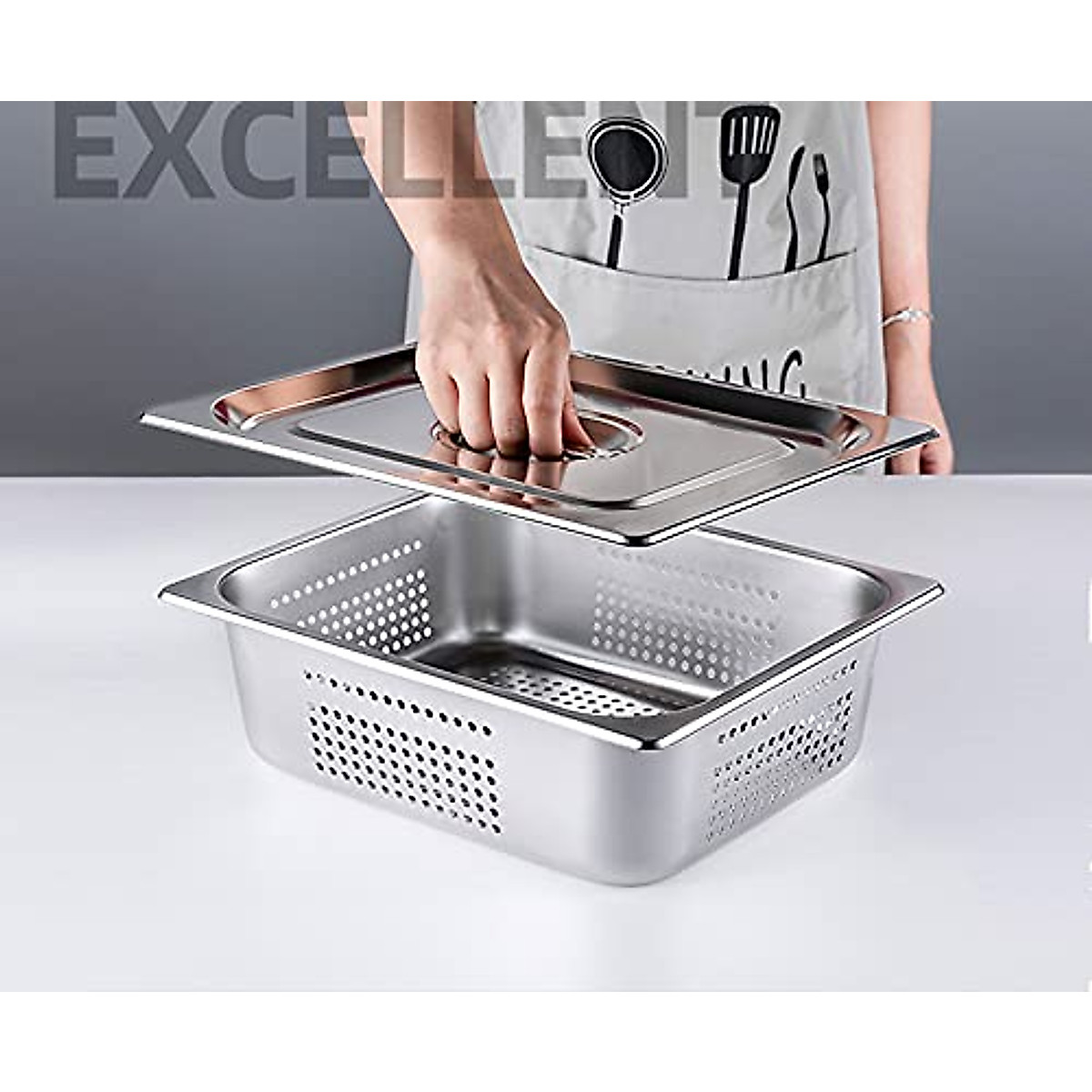 Stainless Steam Hotel Pan 1/2 Half-Size 22 Gauge Stainless Steel Anti-Jam Steam Table Pan with Lid (Lid)