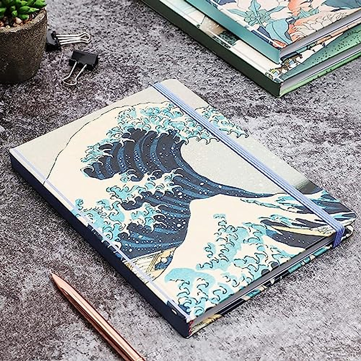 The Gifted Stationery 3-Pack Katsushika Hokusai Hard Cover Journal Notebooks Diary, Painter Inspired Design, 160 Lined Pages, 7x5