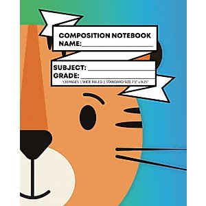 COMPOSITION NOTEBOOK WIDE RULED ANIMALS Kids Primary TIGER Pad Notebook, 120 Pages, Standard School size notebook, Cool Stationery Supplies for ... Recommended school supplies! (Notebooks)