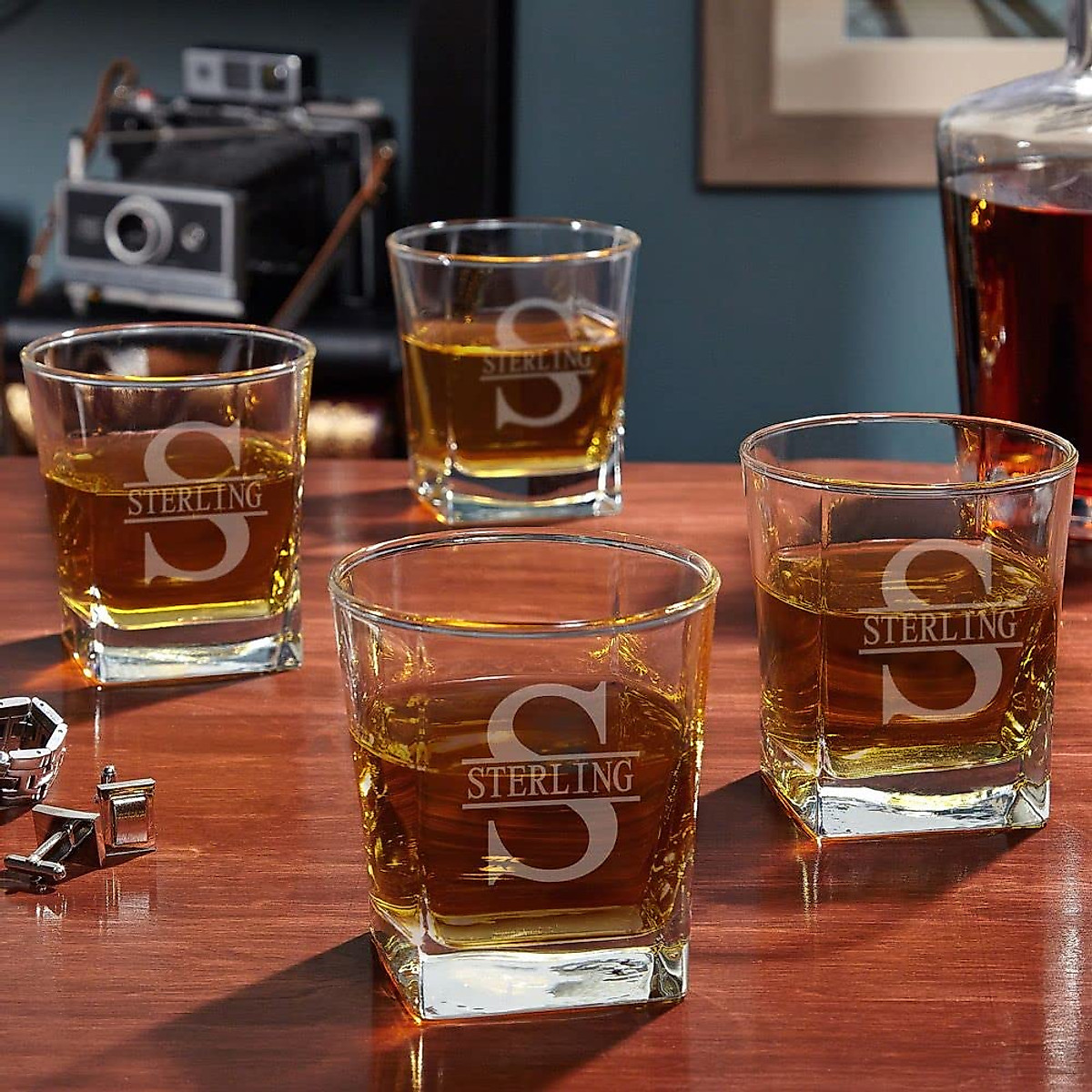 HomeWetBar Monogram Etched Whiskey Glasses, Set of 2 (Personalized Product)