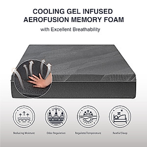 Dyonery California King Mattress 12 Inch Charcoal Memory Foam Mattress in a Box, CertiPUR-US Certified Fiberglass Free, Cooling Gel Double Mattress, Made in USA, 84" × 72" × 12", Medium