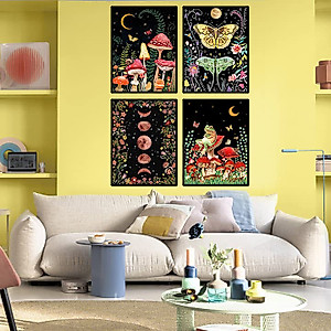 VeGuude Paint by Numbers for Adults and Kids Beginner, 4 Pack Painting by Number Kits On Canvas, Without Frame DIY Moon Mushroom Oil Painting Acrylic Paints, Home Wall Decor Gift 12x16inch