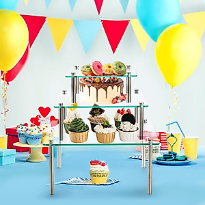 Hacaroa 3 Pcs Square Tempered Glass Cupcake Stands, 8, 10, 12 Inch Clear Cake Display Stand Glass Retail Risers for Desserts, Pastries, Appetizers