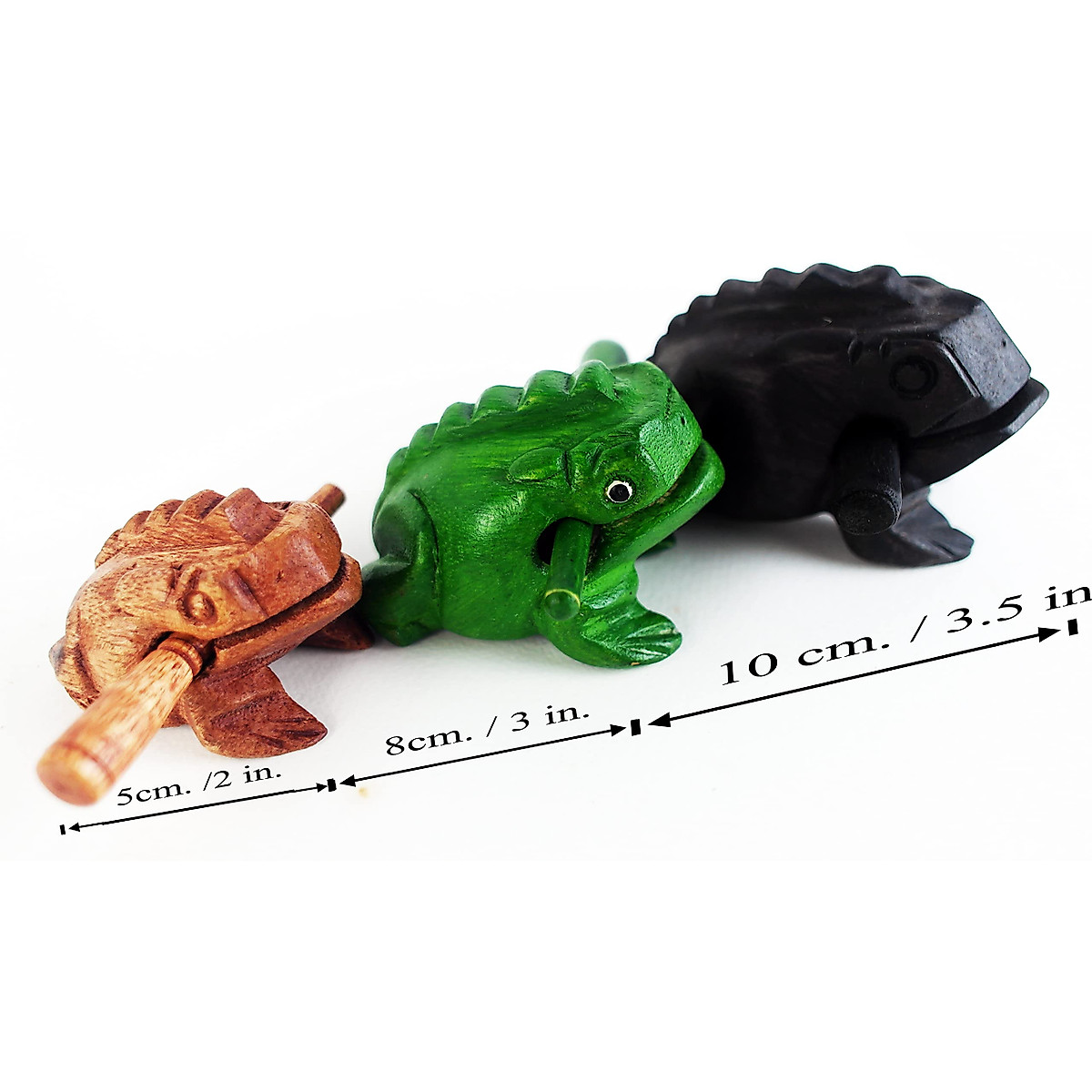 Guiro Percussion Instruments Wooden Frog 3 Pieces Set of 3 Natural Wood Güiro Frog 10-8-5 cm Black Green Wood Carving