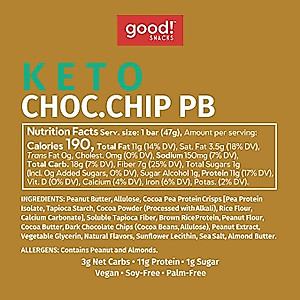 good! Snacks Keto Vegan Protein Bars, Variety Pack, Gluten Free Keto Snack Bar, Low Carb, Low Sugar Meal Replacement, 11g Protein, 3g Net Carbs, 12 Bars