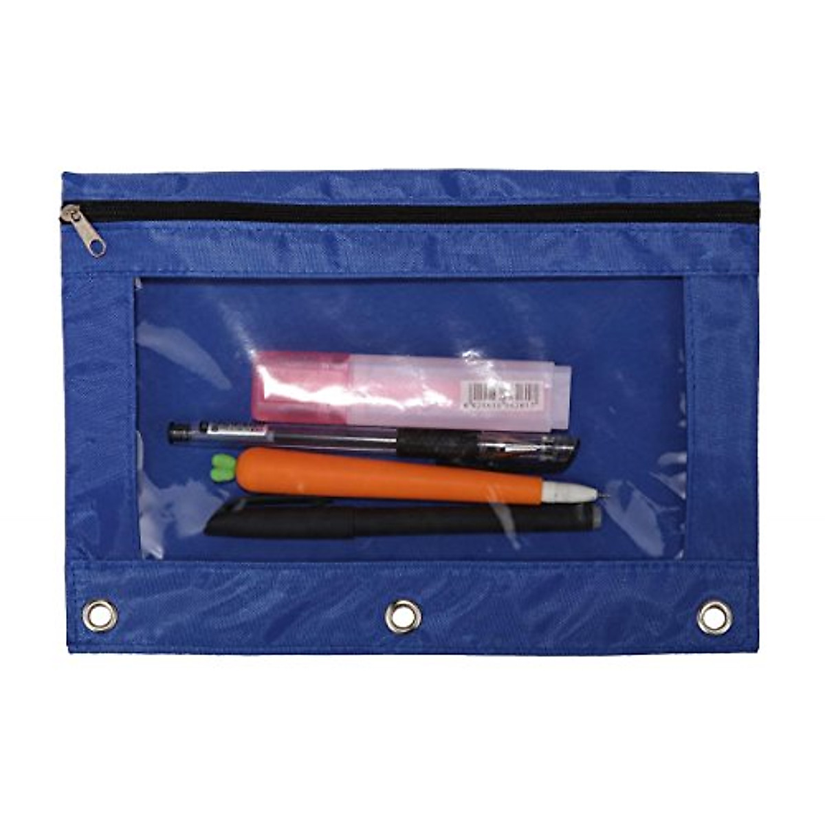Wodison 18-Packs 3 Ring Pencil Pouch with Clear Window School Classroom Binder Pocket Case Office Stationery Bag Blue