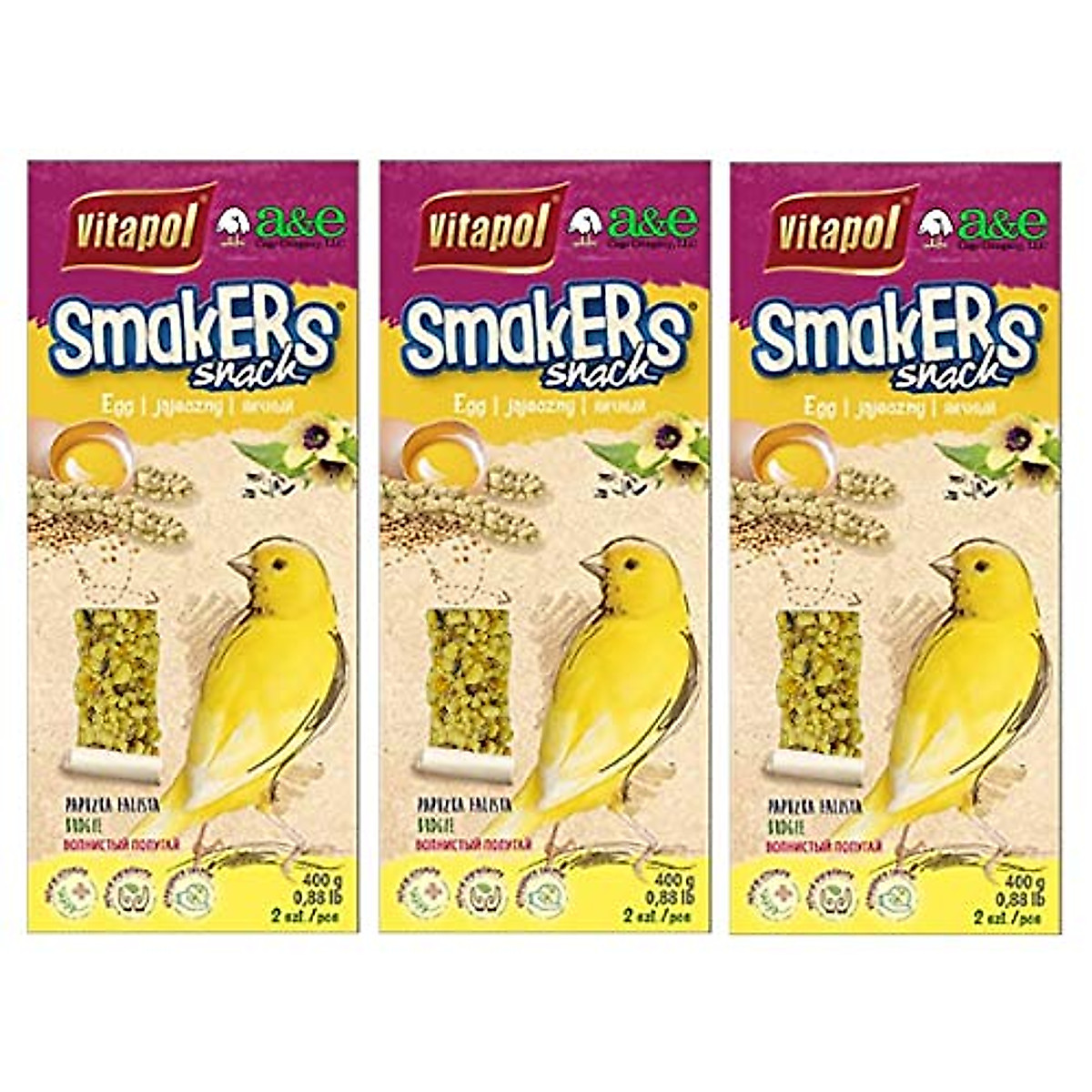 A&E Cage Co. 6 Pack of Smackers Canary Treat Sticks, 7.25 Inches Each, Egg Flavor