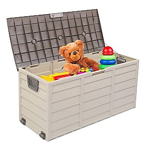 75 Gallon Large Deck Box,Outdoor Resin Storage Boxes,260L Garden Plastic Storage Bin,Lockable & Waterproof Container Bins for Patio Furniture,Cushions,Pool Float,Garden Tools,Doubles as Extra Seating