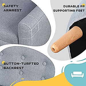 Qaba 2-Seat Kids Sofa Linen Fabric and Wooden Frame Sofa for Kids and Toddlers Ages 3-7, 11" High Seat, Gray