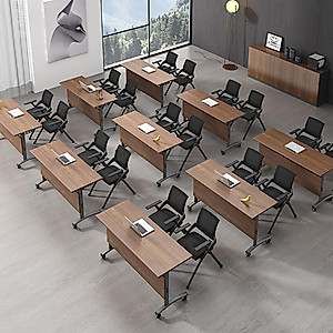 3pcs Flip Top Mobile Training Table with Modesty and Lockable Wheels,Foldable Conference Tables, Ready to Unfold and Use (Color : Brown, Size : 120 * 40 * 75cm)