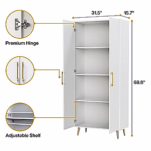 RESOM Kitchen Pantry Storage Cabinet with Doors and Adjustable Shelves, Tall White Storage Cabinet for Home Office, Garage, Laundry, Utility Room