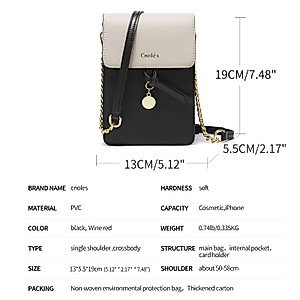 Cnoles Small Crossbody Phone Purse for Women Leather Wallet with Credit Card Slots Black