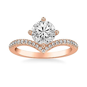 1 Carat Round Cut Moissanite Engagement Ring for Women, 14k Yellow Gold Brilliant Pavé V Shaped Wedding Promise Ring Anniversary Christmas Gift for Her Free Engraved