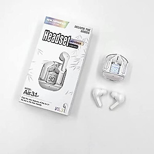 Air31 Wireless Earbuds Bluetooth 5.3, Wireless Earphones Transparent with Deep Bass Hi-Fi Stereo Sound, Bluetooth Headphone with Built-in Mic Charging Case Suitable for iPhone Android Laptop (White)