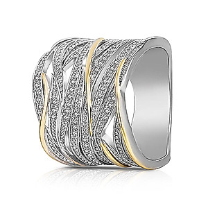 SWBRJ Multi Cross Lines Full Cubic Zirconias CZ Wide Band Ring,S925 Sterling Silver Entwined Lines Knot Chunky Thumb Index Full Finger Wedding Engagement Band Ring Jewelry for Women (Ring_A, 8)