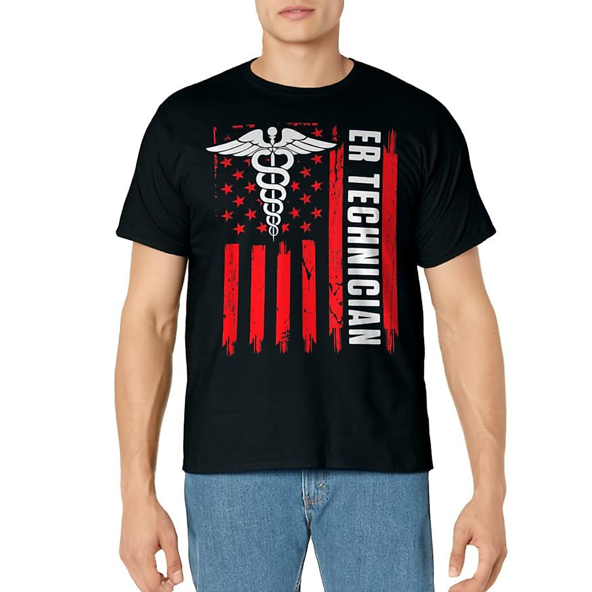 ER Technician Brain Emergency Room Tech American Flag T-Shirt