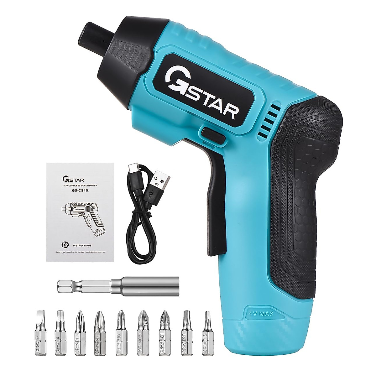 Cornesty Cordless Screwdriver Kit with CRV 50mm Magnetic Bits Set, 3.7V Electric Screwdriver Drill Ket Power Tools with LED Light, Spindle Lock, USB Charging Cable, Storage Box (Blue)