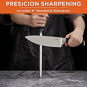 Commercial CHEF Professional Chef Knife with Sharpener - 8 Inch Chef's Knives - Well Balanced Full Tang Ultra Sharp Kitchen Knife - High Carbon Stainless Steel - Long Lasting Cooking Knife - Gift Box