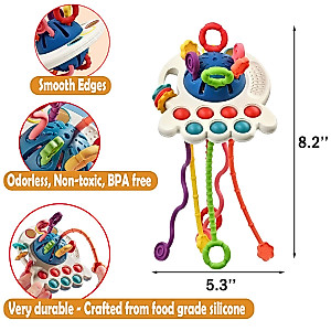 ENVFRI Food Grade Silicone Pull String Activity Toy, Baby Toys Montessori Pull String Learning Ropes with Simple Bubble Sliding Balls for Motor Skills, Sensory Teething Infants Toddlers Gifts 18M+