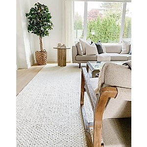 FRELISH DECOR Wool Cotton Premium Hand Woven Braided Chunky Cable Rug - Contemporary Area Rug for Living Room Bedroom (8' x 10' - Ivory)