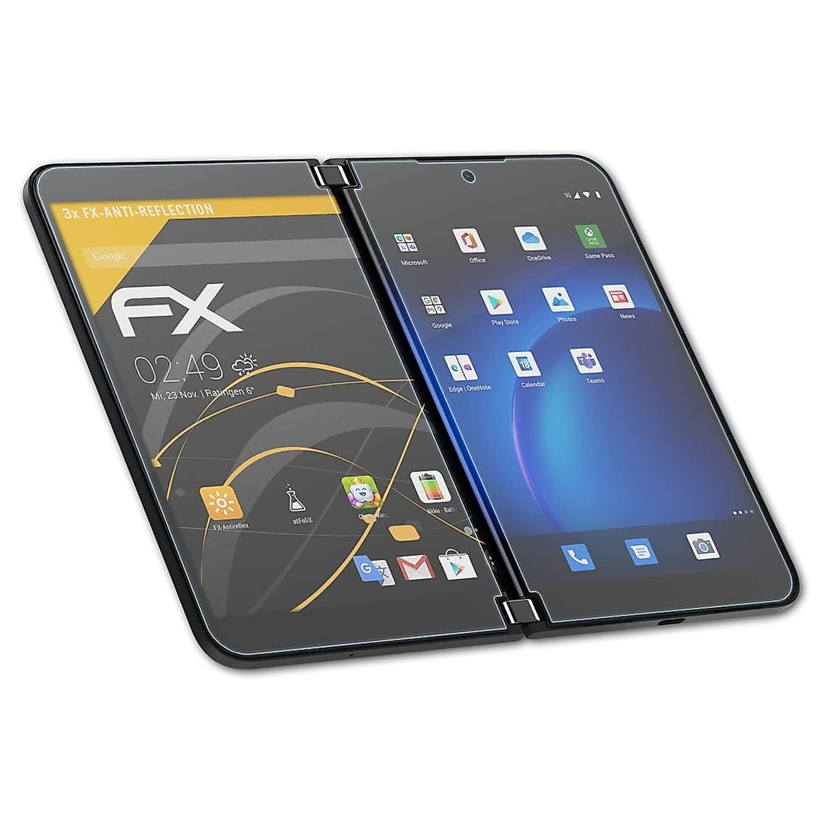 atFoliX Screen Protector compatible with Microsoft Surface Duo 2 Screen Protection Film, anti-reflective and shock-absorbing FX Protector Film (Set of 3)