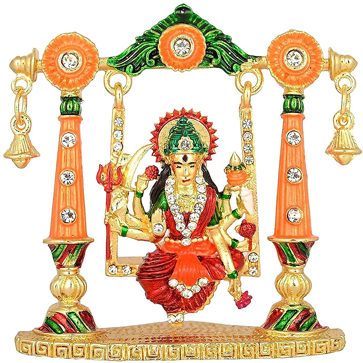 SKYSHOPPINGHUB Metal Maa Durga MATA On Jhula Statue Car Dashboard Mandir Pooja Showpiece 1 Pcs