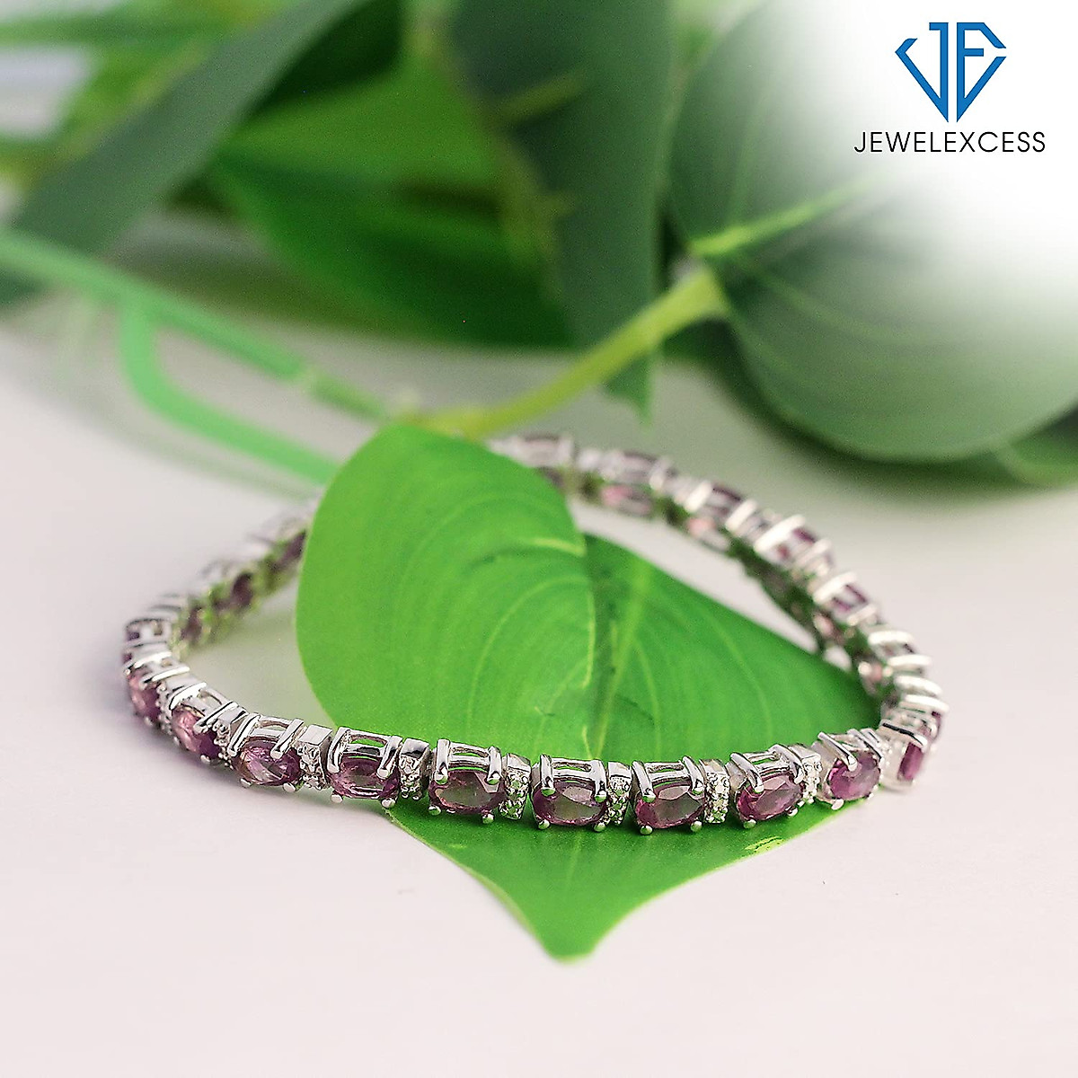 JEWELEXCESS Amethyst Bracelet for Women – Genuine, Single-Row Purple Amethyst Jewelry – 925 Sterling Silver Bracelets – Birthstone Bracelet Sterling Silver Jewelry Gifts for Women