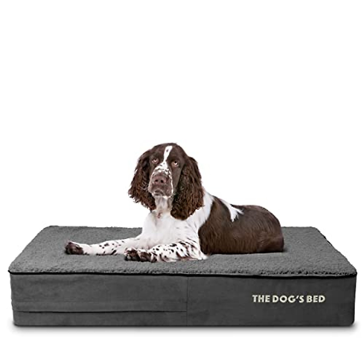 The Dog’s Bed Orthopedic Memory Foam Dog Bed, Large Grey Plush 40x25, Pain Relief for Arthritis, Hip & Elbow Dysplasia, Post Surgery, Lameness, Supportive, Calming, Waterproof Washable Cover